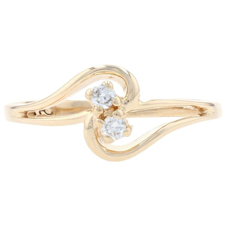 Yellow Gold Diamond Solitaire Bypass Ring, 10k Round Brilliant Cut For ...