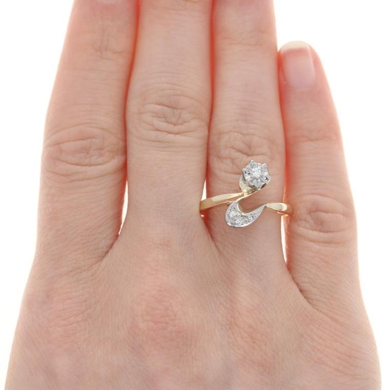 Yellow Gold Diamond Vintage Bypass Ring, 14k Round Cut .10ctw Milgrain ...