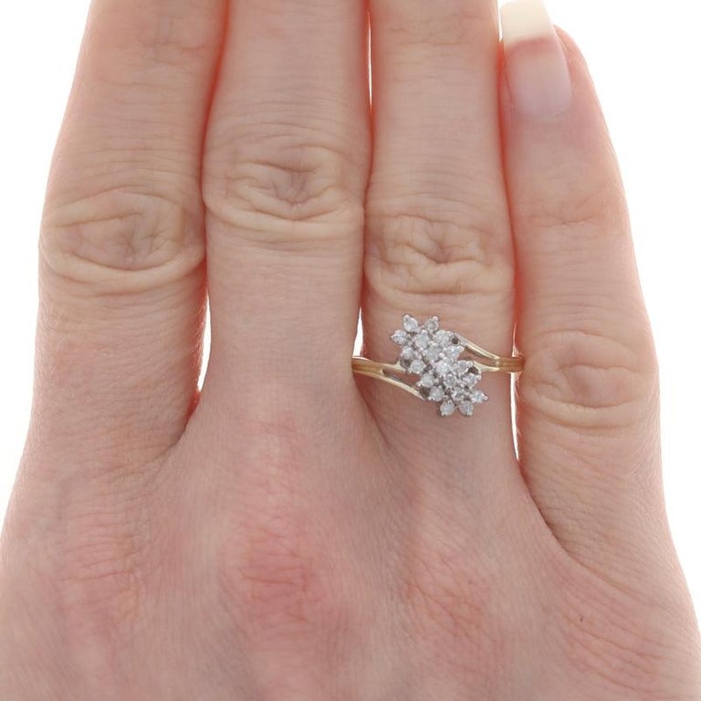 Yellow Gold Diamond Waterfall Cluster Bypass Ring 10k Single Cut .25ctw ...