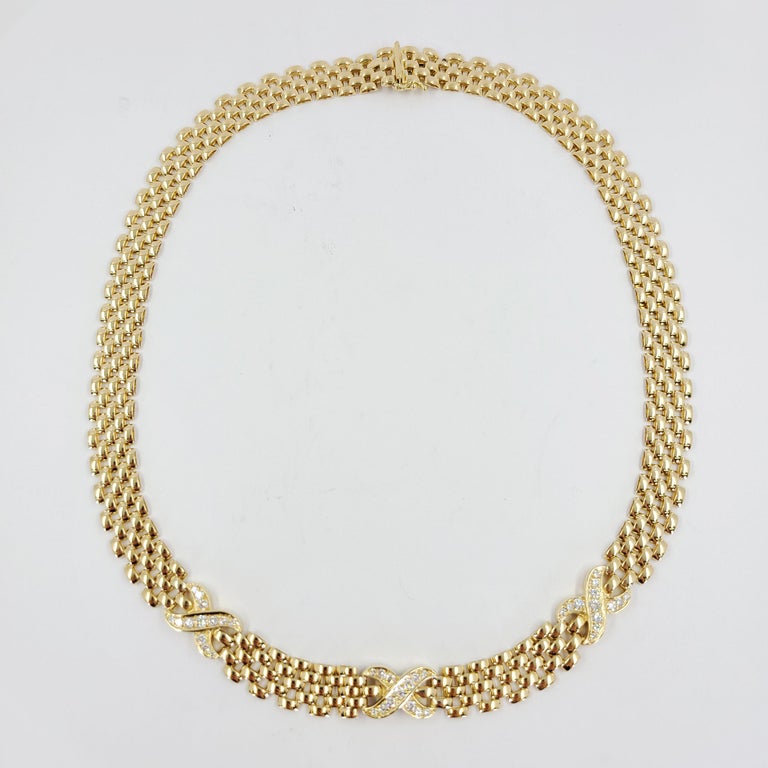 Yellow Gold Diamond X Link Necklace For Sale at 1stDibs