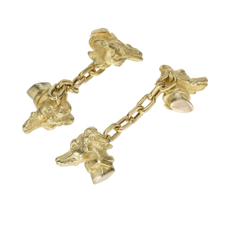 Yellow Gold Doberman Dog Double Sided Cufflinks For Sale at 1stDibs