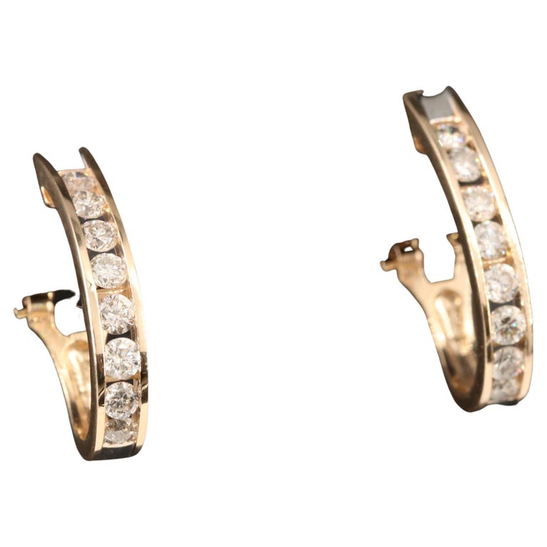 Yellow Gold Earrings for women, Minimalist Diamond Earring Set, Hoop ...