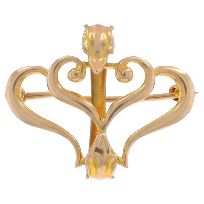Yellow Gold Edwardian Watch Pin - 10k Scroll Antique Brooch For Sale at ...