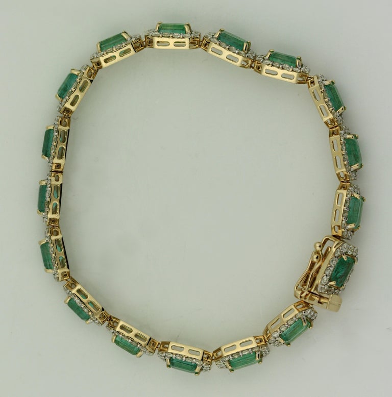 Yellow Gold Emerald and Diamond Bracelet For Sale at 1stDibs