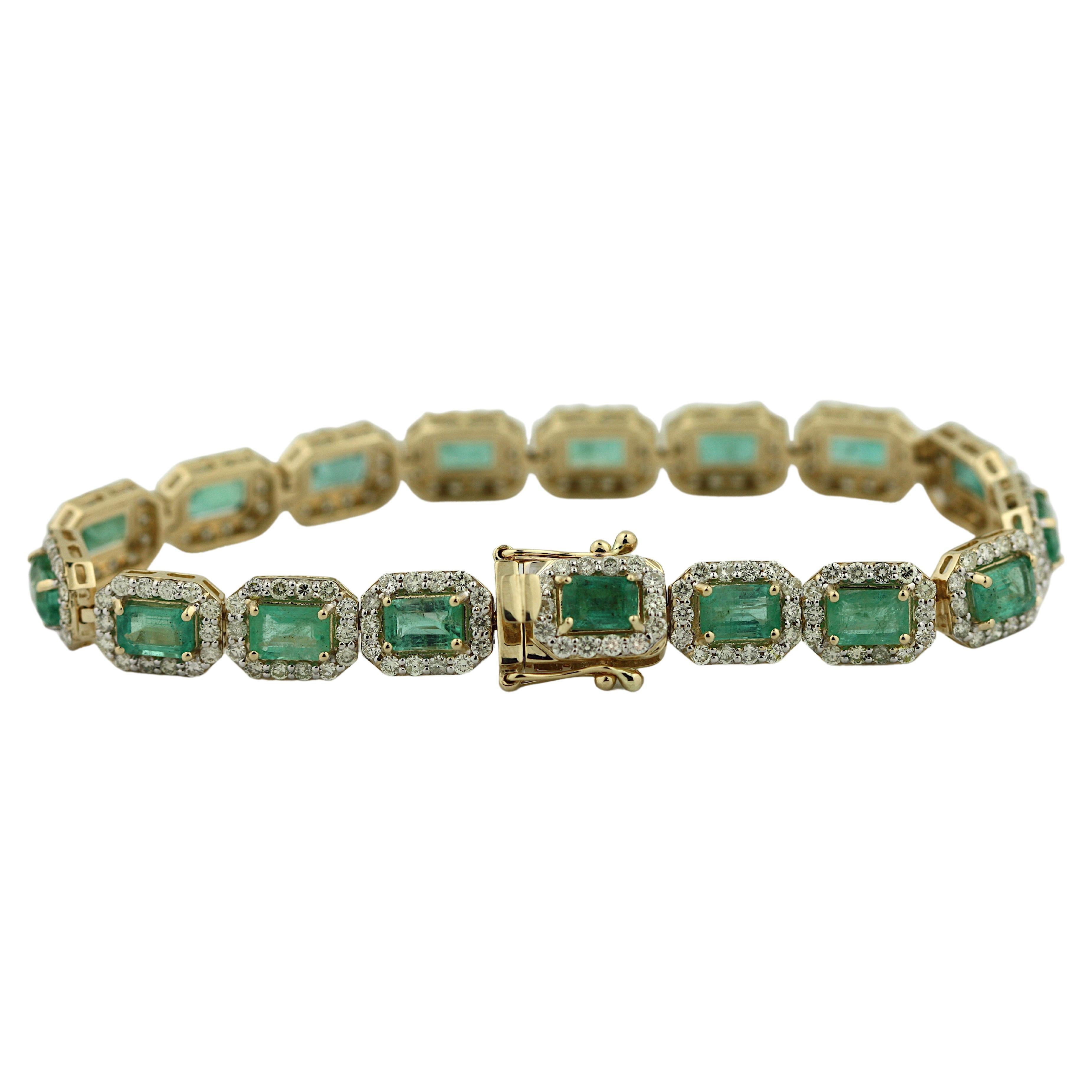 Certified 2.13 Carat Emerald and Diamond 18 Kt Gold Bracelet For Sale ...