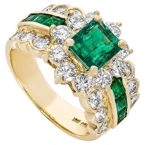 Yellow Gold Emerald and Diamond Ring at 1stDibs
