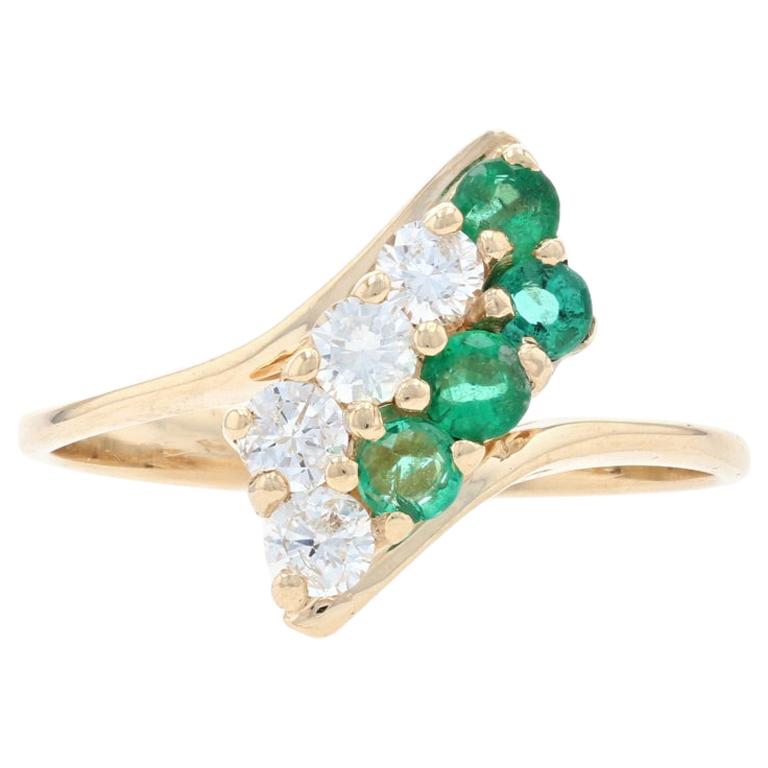 Customizable Yellow Gold Emerald and Diamond Waterfall Cluster Bypass ...