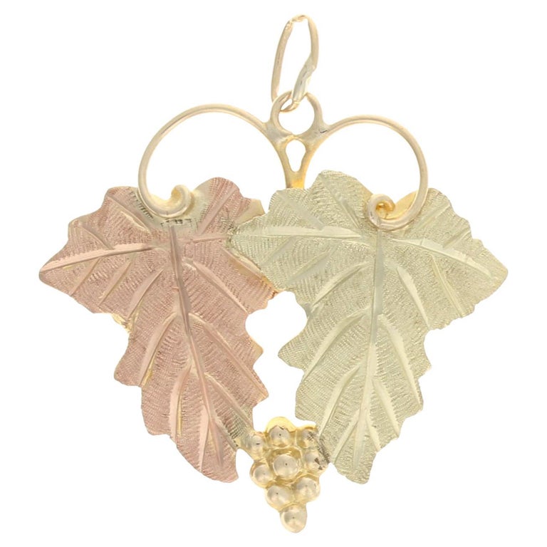 Yellow Gold Etched Grape Leaves Pendant, 12k Grape Cluster For Sale at ...