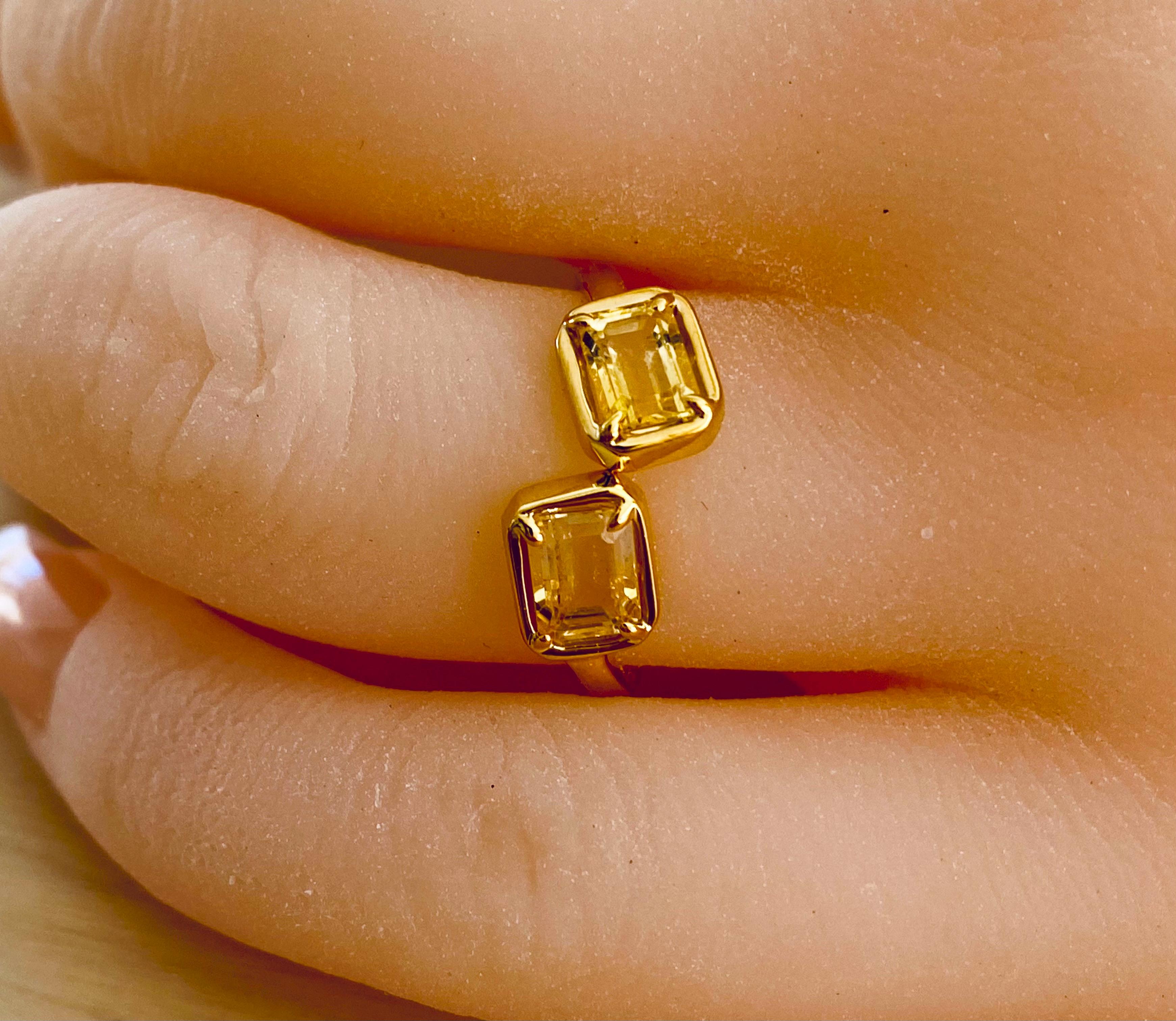 Yellow Gold Facing Open Shank Cocktail Ring with Emerald Shaped Yellow ...