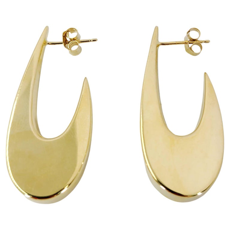 Yellow Gold Flat J Hoop Earrings For Sale at 1stDibs
