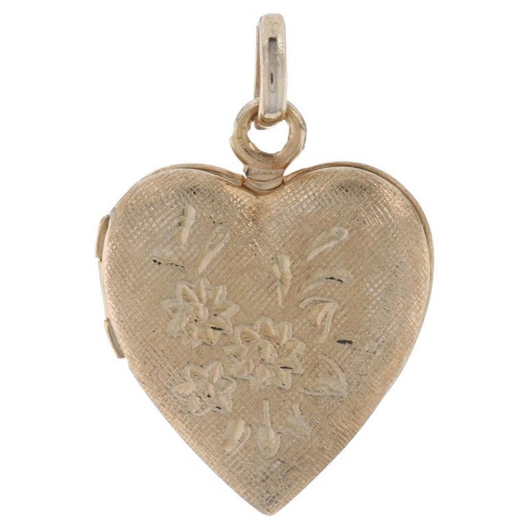 Yellow Gold Floral Heart Locket, 14k Pendant Opens Two Photo Frames For ...