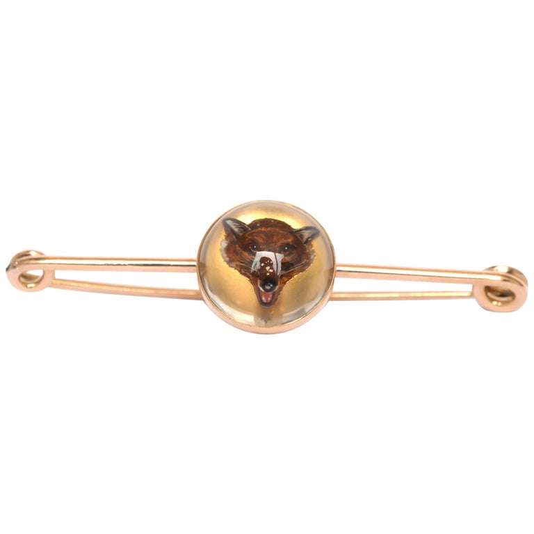 Yellow Gold Fox Pin For Sale at 1stDibs