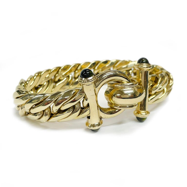 Yellow Gold Green Tourmaline Link Bracelet For Sale at 1stDibs
