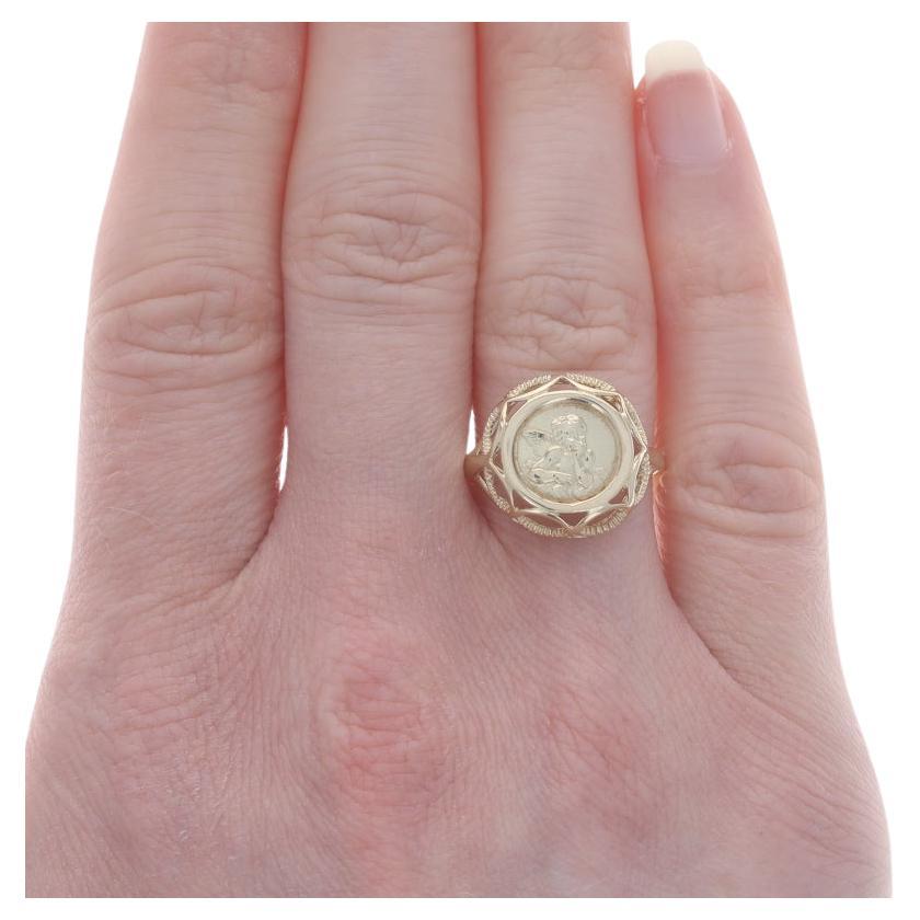 Yellow Gold Guardian Angel Coin Statement Ring - 10k at 1stDibs