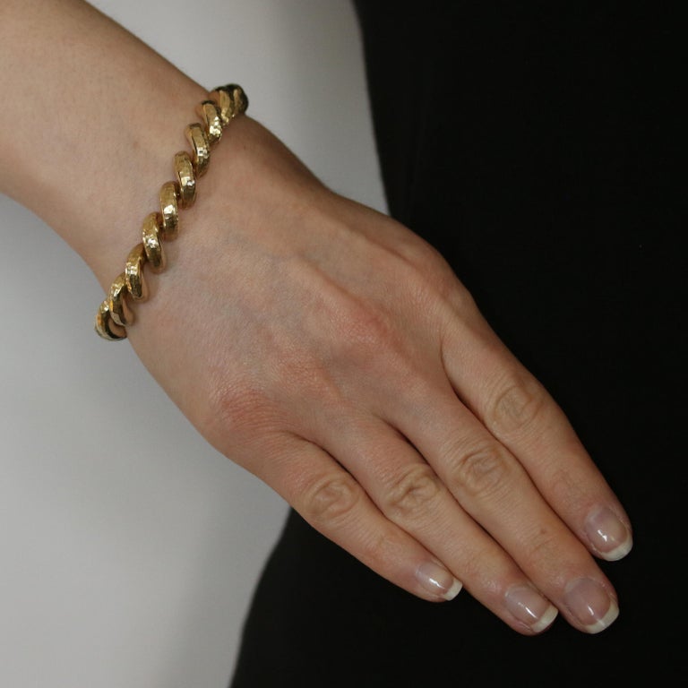 Yellow Gold Hammered San Marco Chain Bracelet, 10k Etched For Sale at ...