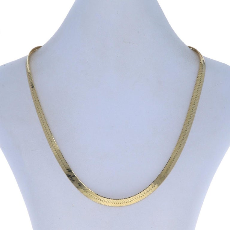 Yellow Gold Herringbone Chain Necklace 17 3/4" 14k Italy For Sale at ...