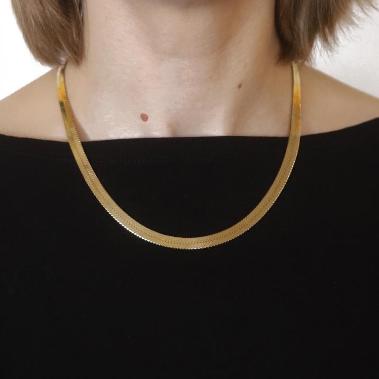 Yellow Gold Herringbone Chain Necklace 17 3/4" 14k Italy For Sale at ...