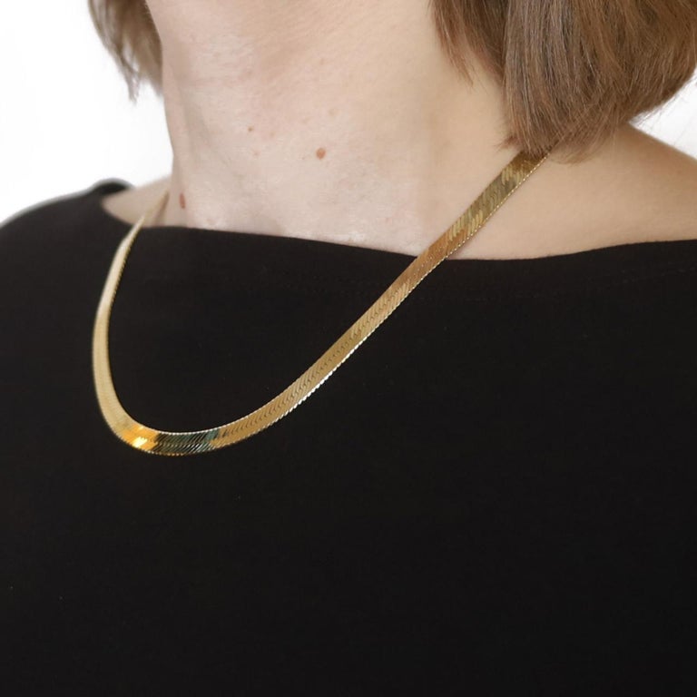 Yellow Gold Herringbone Chain Necklace 17 3/4" 14k Italy For Sale at ...
