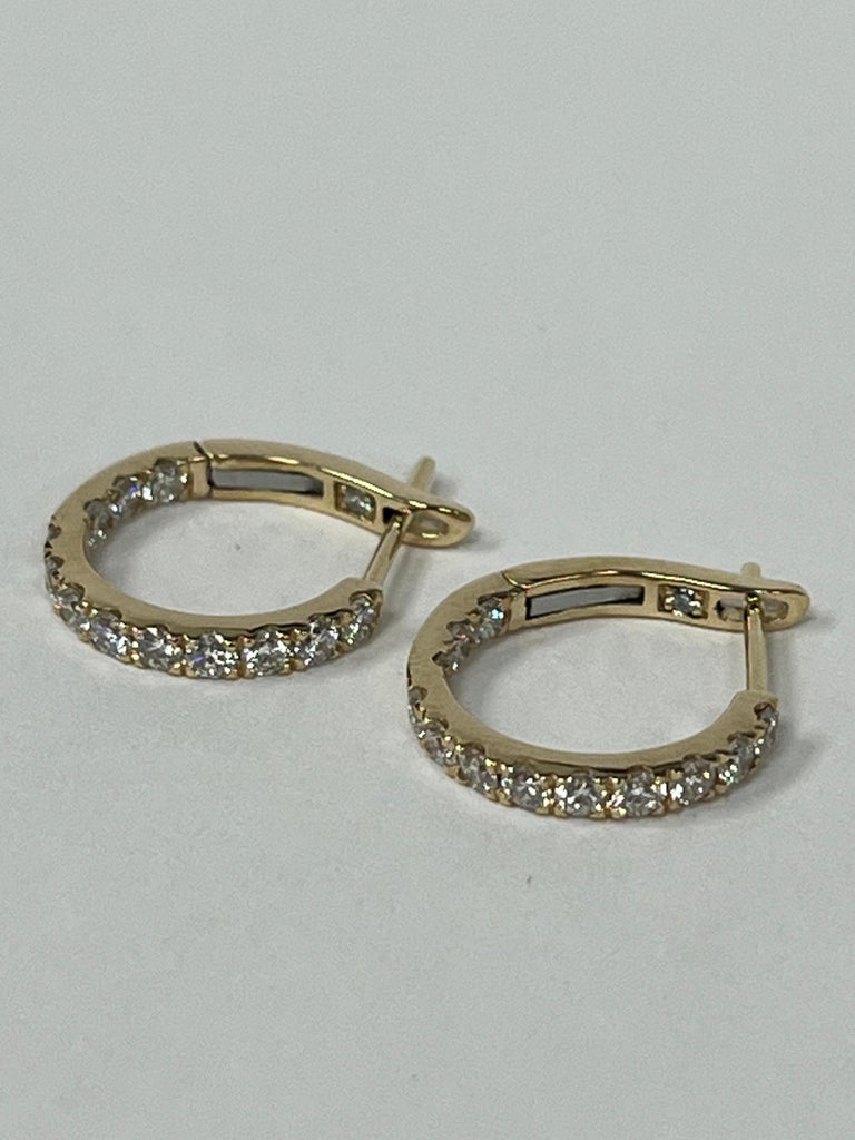 Yellow Gold Huggies Hoop Diamond Earrings For Sale at 1stDibs