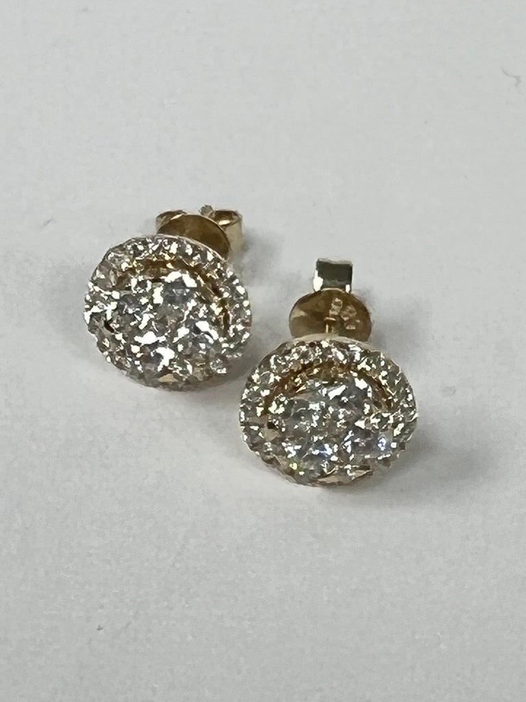 Yellow Gold Illusion Cluster Earrings For Sale at 1stDibs