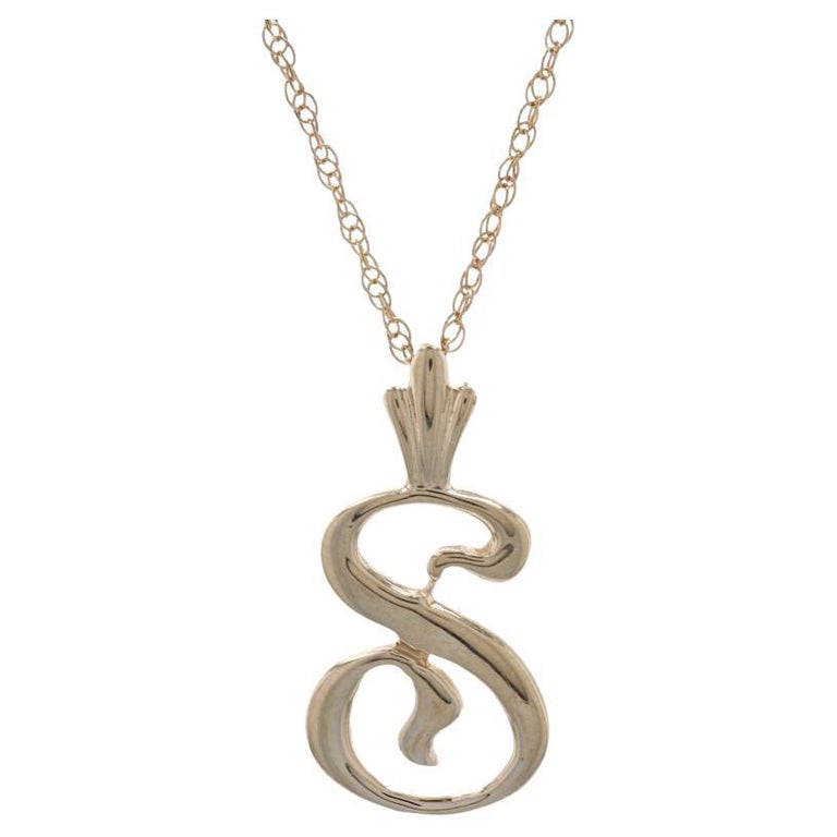Yellow Gold Initial S Pendant Necklace, 14k Monogram Letter For Sale at ...