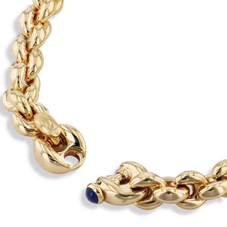Yellow Gold Italian Link Necklace with Sapphire Cabochon Clasp at 1stDibs