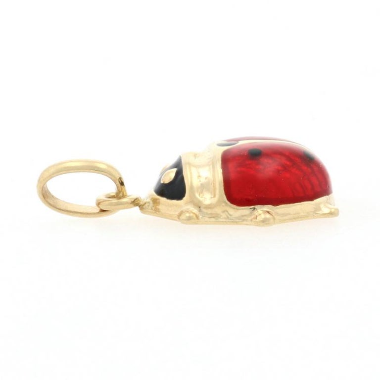 Yellow Gold Ladybug Charm, 14k Enamel Good Luck Pendant Italy at 1stDibs