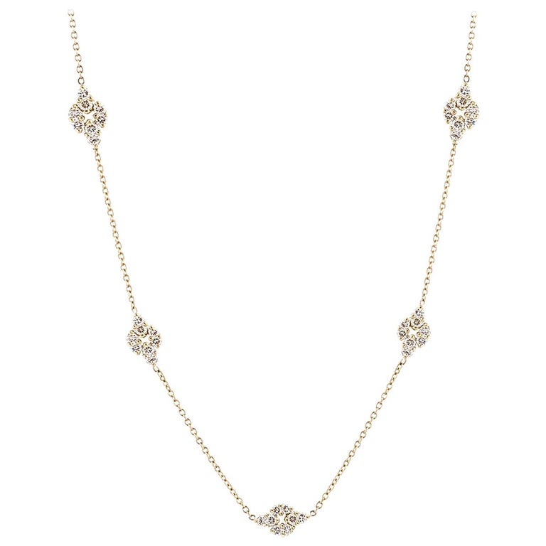 Long Chain Necklace with Diamond Stations in 18K Gold For Sale at 1stDibs
