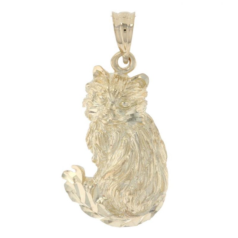 Yellow Gold Longhaired Cat Pendant, 14k Fluffy Pet Feline For Sale at ...