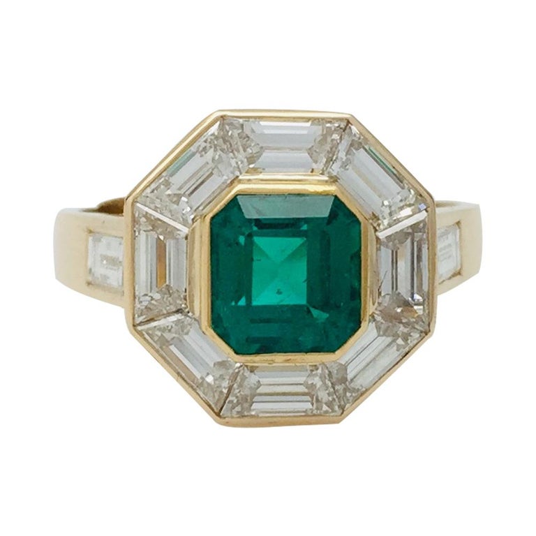 Yellow Gold Mellerio Engagement Ring, Emerald and Diamonds at 1stDibs ...