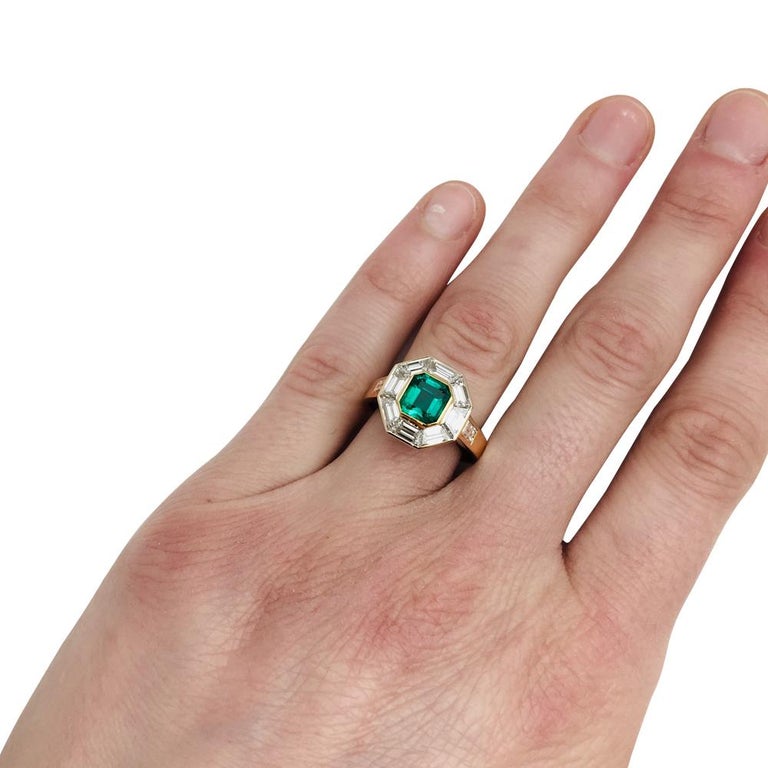 Yellow Gold Mellerio Engagement Ring, Emerald and Diamonds at 1stDibs ...