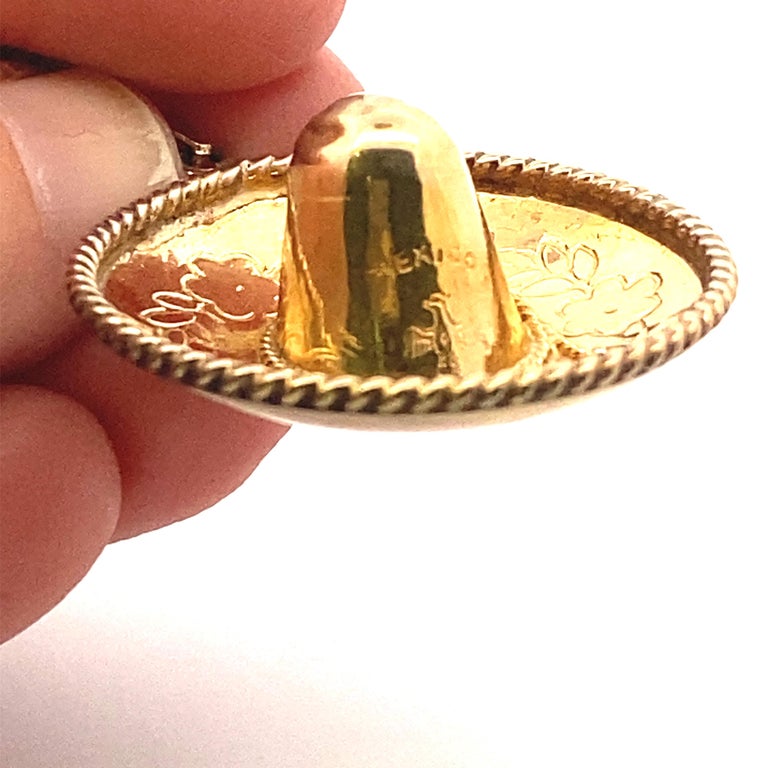 Yellow Gold Mexican Sombrero Charm Pendant For Sale at 1stDibs
