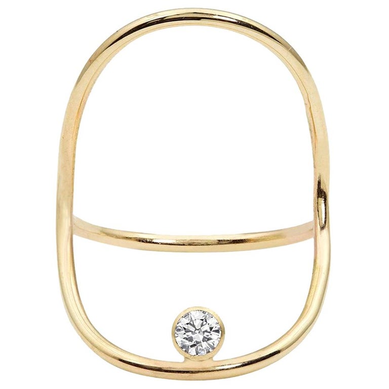 Yellow Gold Minimalist Diamond Statement Ring at 1stDibs