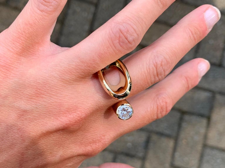 Yellow Gold Modern Solitaire Diamond Open Cuff Ring at 1stDibs | open ...