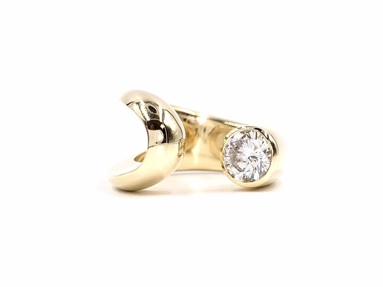 Yellow Gold Modern Solitaire Diamond Open Cuff Ring at 1stDibs | open ...