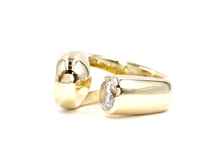 Yellow Gold Modern Solitaire Diamond Open Cuff Ring at 1stDibs | open ...