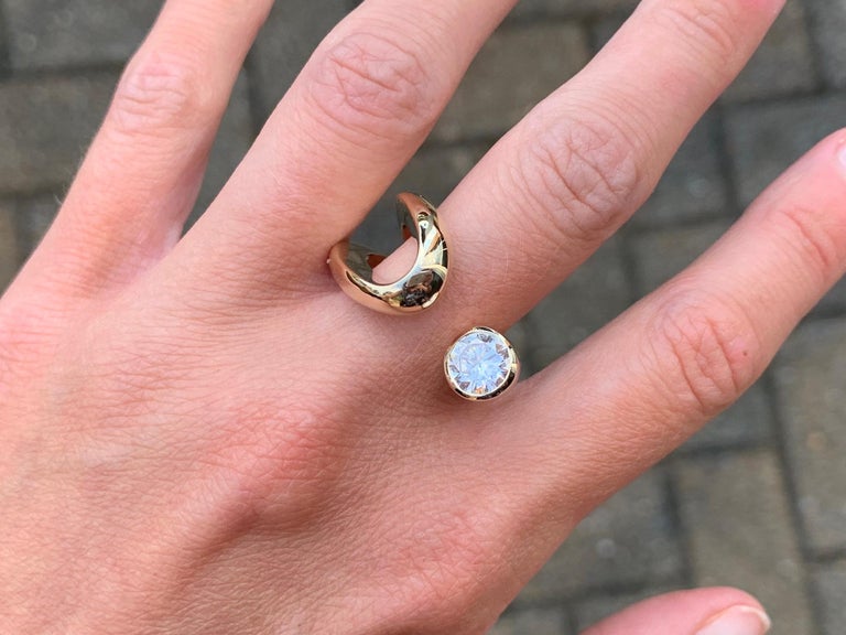 Yellow Gold Modern Solitaire Diamond Open Cuff Ring at 1stDibs | open ...