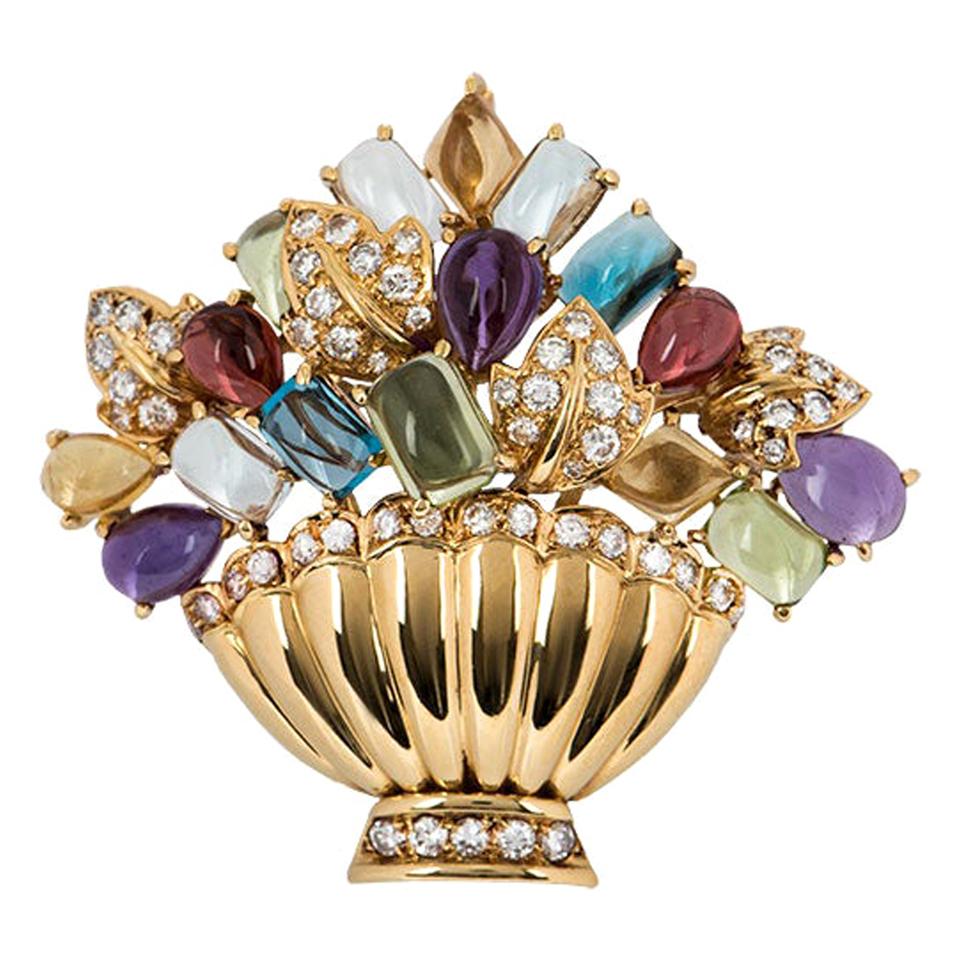 Erte Gem Set Silver Gold Salome Pendant brooch at 1stDibs