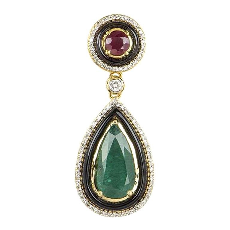 Yellow Gold Multi-Gem and Diamond Pendant Brooch at 1stDibs