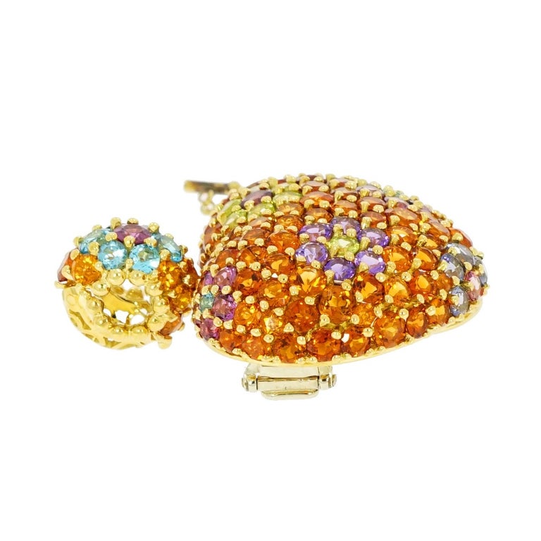 Yellow Gold Multi-Gemstones Heart Pendant or Brooch at 1stDibs