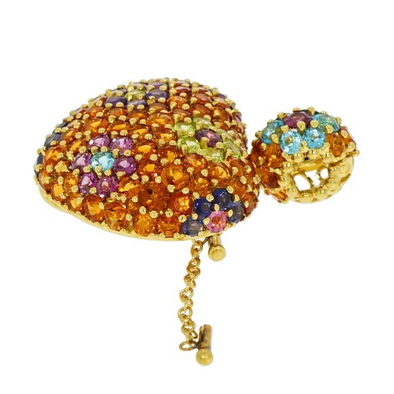 Yellow Gold Multi-Gemstones Heart Pendant or Brooch at 1stDibs