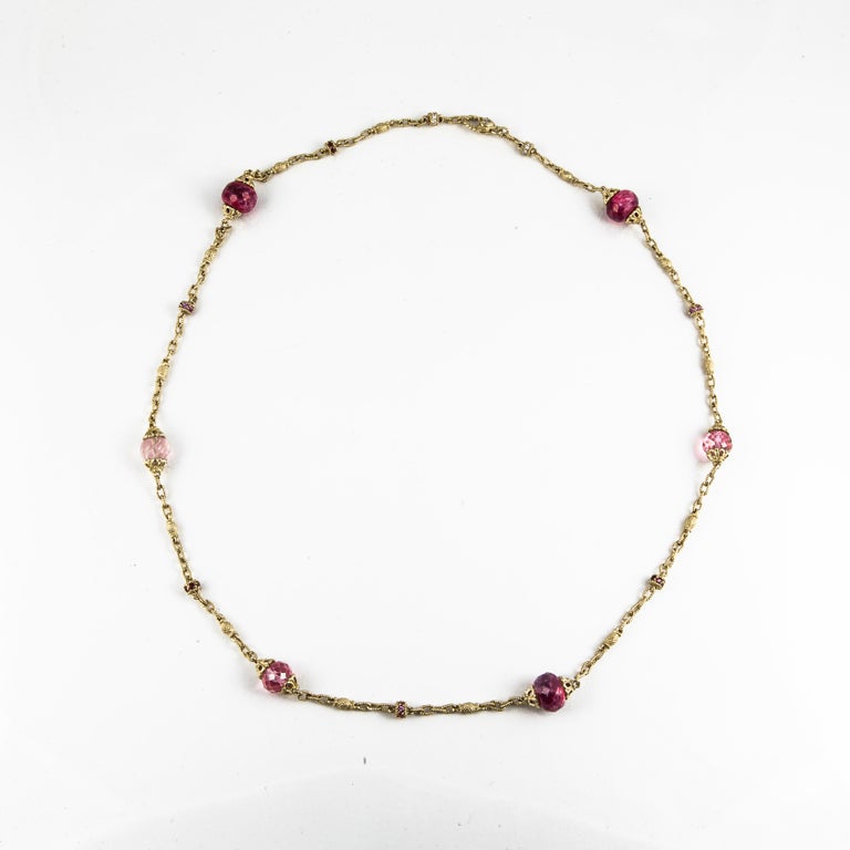 Ruby and Rose Quartz Bead Necklace in 18K Yellow Gold For Sale at 1stDibs