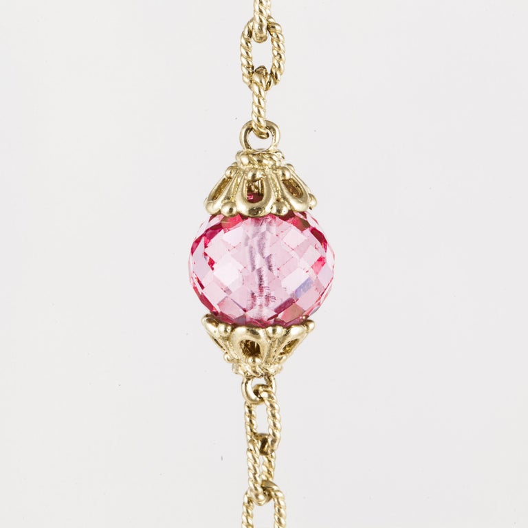Ruby and Rose Quartz Bead Necklace in 18K Yellow Gold For Sale at 1stDibs