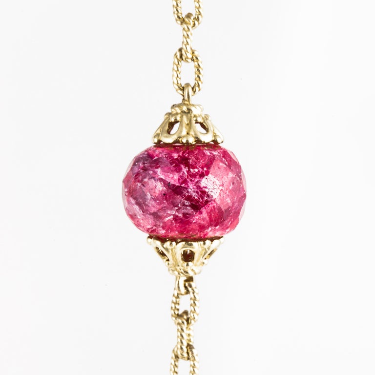 Ruby and Rose Quartz Bead Necklace in 18K Yellow Gold For Sale at 1stDibs