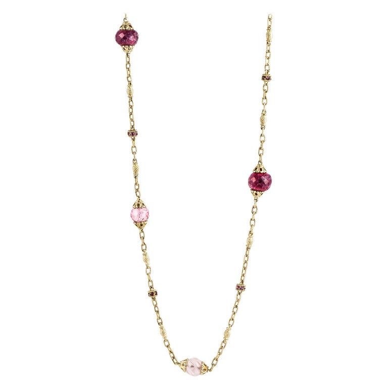 Ruby and Rose Quartz Bead Necklace in 18K Yellow Gold For Sale at 1stDibs