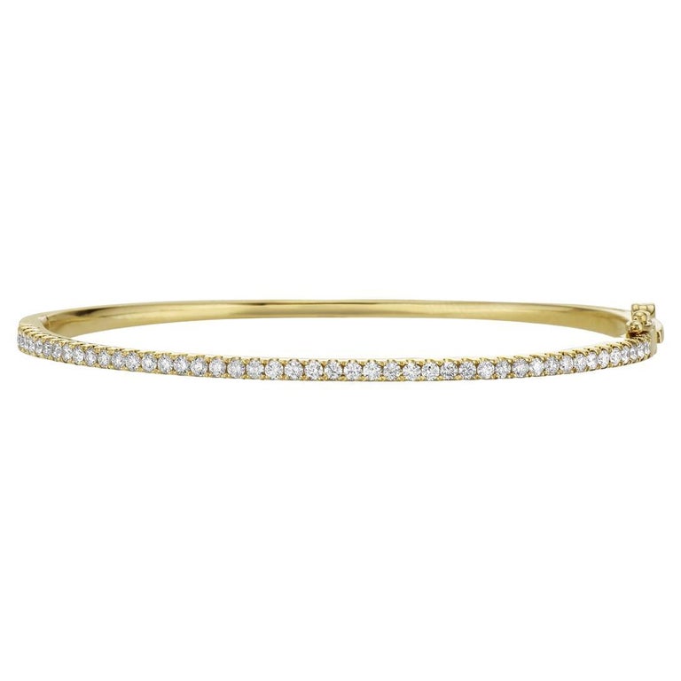 Yellow Gold One-Row Diamond Bangle For Sale at 1stDibs