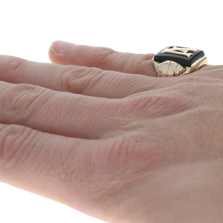 Yellow Gold Onyx Vintage Initial N Men's Signet Ring, 10k Monogram ...