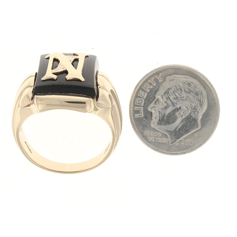 Yellow Gold Onyx Vintage Initial N Men's Signet Ring, 10k Monogram ...
