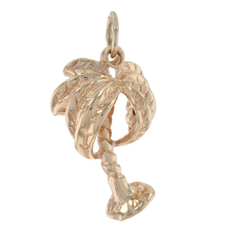 Yellow Gold Palm Tree Charm, 14k Beach Tropics Pendant For Sale at 1stDibs