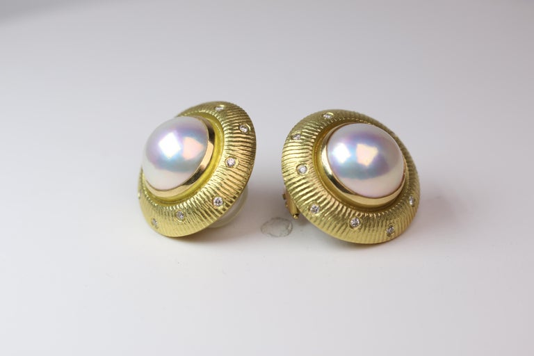 Yellow Gold Paul Morelli Mabe Pearl and Diamond Earrings For Sale at ...